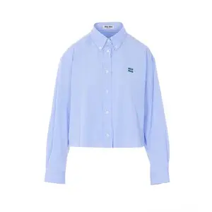 Miu Miu Striped Embroidered Logo Shirt - Blue