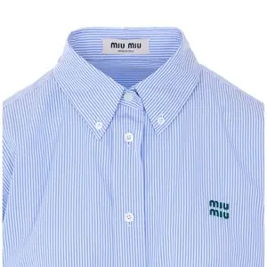 Miu Miu Striped Embroidered Logo Shirt - Blue