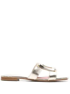 ROGER VIVIER Metal Buckle Leather Flat Sandals - Multicolor