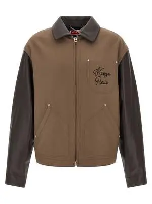 Kenzo Chainstitch Wool And Leather Jacket - Brown