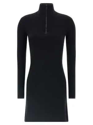 COURREGES Wool Knit Mini Dress With Quarter Zip - Black
