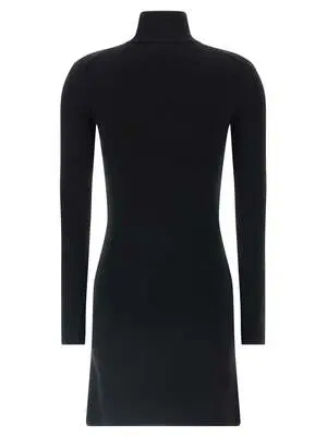 COURREGES Wool Knit Mini Dress With Quarter Zip - Black