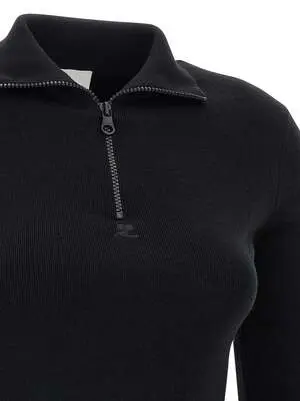 COURREGES Wool Knit Mini Dress With Quarter Zip - Black