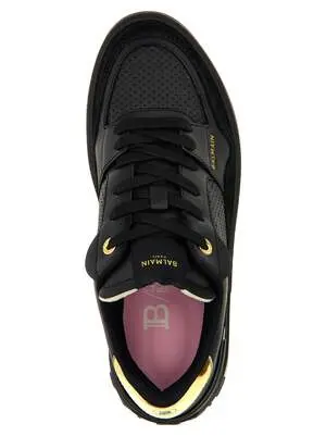 Balmain B-court Flip Leather Sneakers With Logo Print