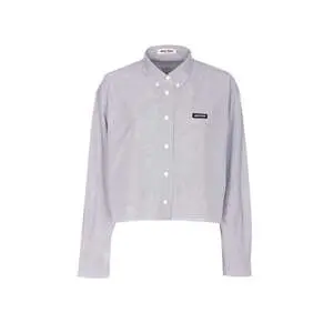 Miu Miu Check Motif Logo Shirt - Blue