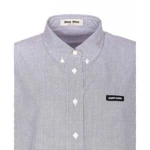Miu Miu Check Motif Logo Shirt - Blue