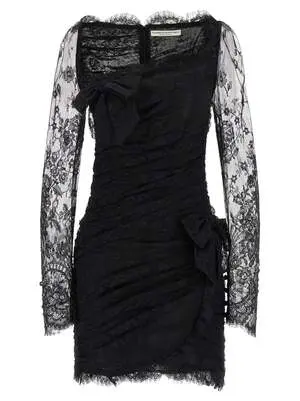 Alessandra Rich Lace Draped Mini Dress - Black