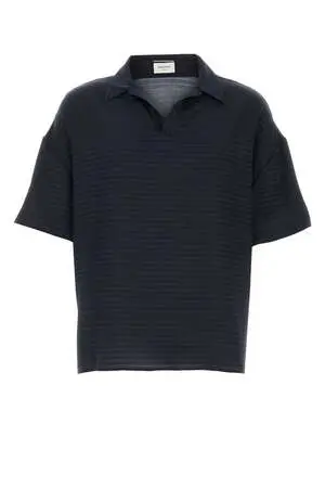 Saint Laurent Navy Silk Oversize Polo Shirt - Blue