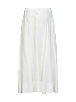 Brunello Cucinelli White Fluid Twill Sartorial Skirt With Monili - Multicolor