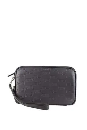 Balenciaga Leather Pouch With Embossed Bb Logo - Gray