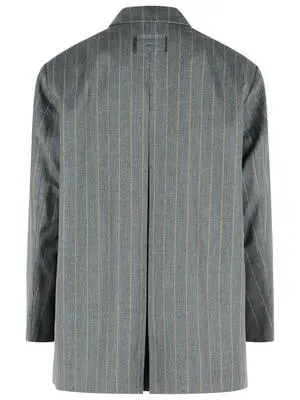 GANNI Grey Wool Blend Blazer With Vertical Stripes