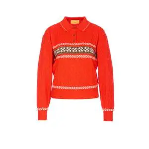 Guest In Residence Cable Collegiate Polo Sweater - Red