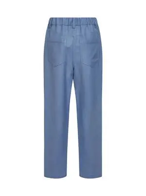 Brunello Cucinelli Light Blue Fluid Twill Baggy Trousers With Monili - Multicolor