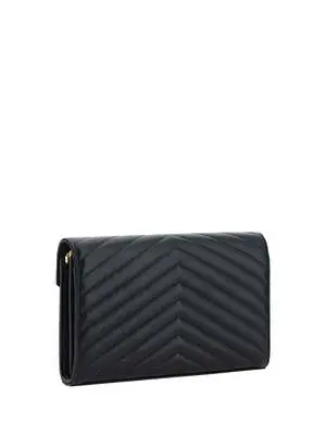 Saint Laurent Monogram Quilted Leather Wallet With Chain - Black