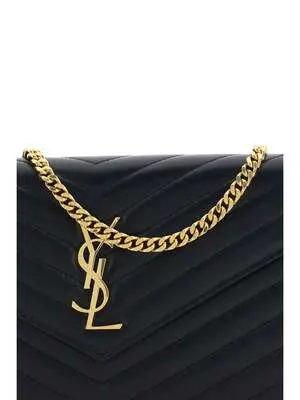 Saint Laurent Monogram Quilted Leather Wallet With Chain - Black