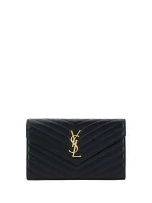 Saint Laurent Monogram Quilted Leather Wallet With Chain - Black
