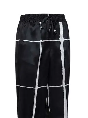 Kiton Black And White Printed Silk Drawstring Trousers