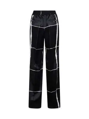 Kiton Black And White Printed Silk Drawstring Trousers