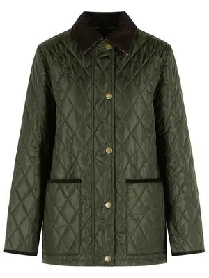 Burberry Polyamide Diamond Quilted Jacket With Velvet Trim - Green