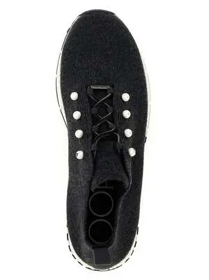 JIMMY CHOO Veles Cashmere Knit Sock Sneakers With Pearl Embellishments - Black