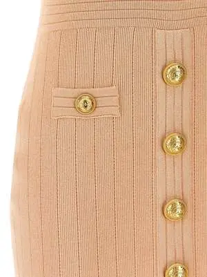 Balmain Chiocciola" Ribbed Knit Dress With Gold Tone Buttons - Pink