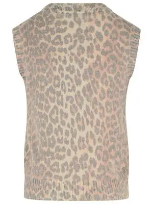 GANNI Leopard Patterned Wool Blend Vest - Brown