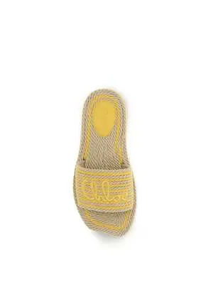 Chloé Raffia Woven Slides With Embroidered Signature - Cream