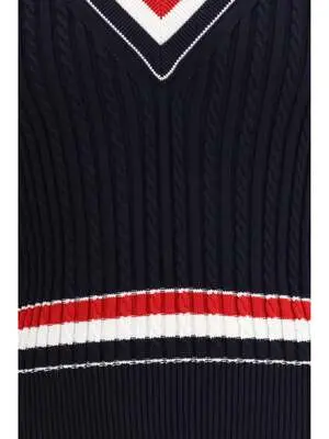 Thom Browne Intarsia Cable-knit V-neck Pullover - Blue