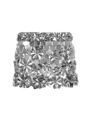 Rabanne Silver Discs Mini Skirt With Flower Details