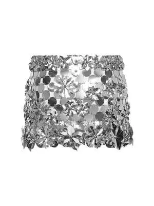 Rabanne Silver Discs Mini Skirt With Flower Details