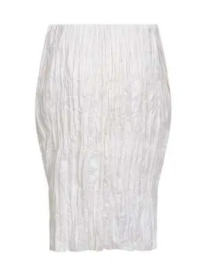TOTEME White Crinkled Linen Pencil Skirt - Multicolor