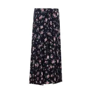 Dolce & Gabbana Pleated Floral Print Silk Blend Skirt - Black
