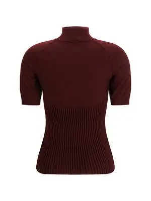 Alaïa Ribbed Wool High Neck Short Sleeve Top