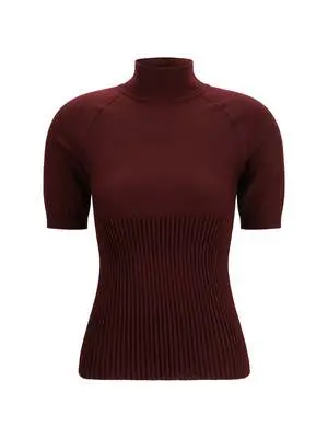 Alaïa ALAIA Ribbed Wool High Neck Short Sleeve Top Multicolor