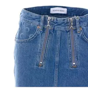 MARINE SERRE Denim Moon Logo Zipped Mini Skirt