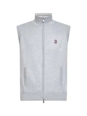 Brunello Cucinelli Grey Silk And Cotton Knit Logo Vest