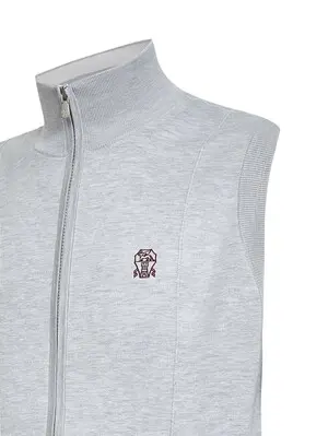 Brunello Cucinelli Grey Silk And Cotton Knit Logo Vest
