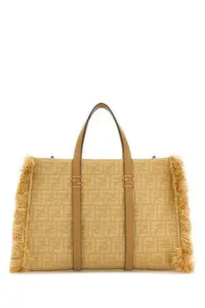 Fendi Embroidered Canvas Raffia Shopping Tote - Multicolor
