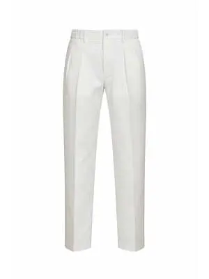Tagliatore Cream Stretch Cotton Pleated Trousers
