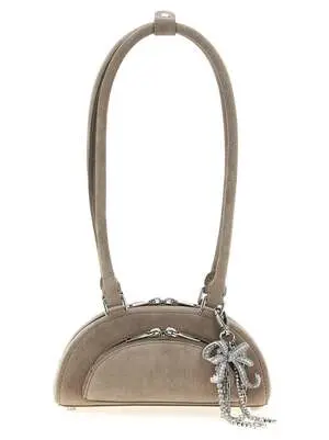 SELF-PORTRAIT Suede Mini Shoulder Bag With Embellished Charm - Gray