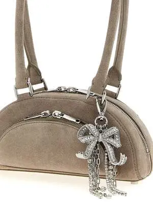 SELF-PORTRAIT Suede Mini Shoulder Bag With Embellished Charm - Gray