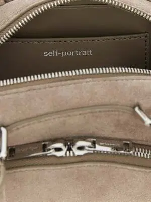 SELF-PORTRAIT Suede Mini Shoulder Bag With Embellished Charm - Gray