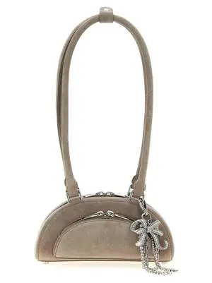 SELF-PORTRAIT SELF-PORTRAIT Suede Mini Shoulder Bag With Embellished Charm Gray