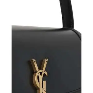 Saint Laurent Lambskin Shoulder Bag With Gold-tone Logo Plaque - Black