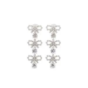 SELF-PORTRAIT Embellished Bow Drop Earrings With Crystal Accents - Silver