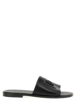 Dolce & Gabbana Leather Logo Slides - Black