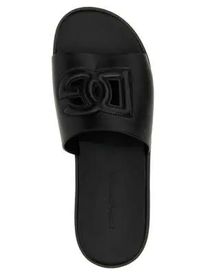 Dolce & Gabbana Leather Logo Slides - Black