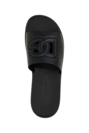 Dolce & Gabbana Leather Logo Slides - Black