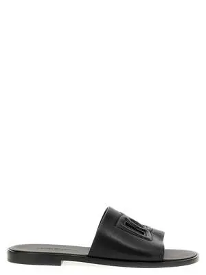 Dolce & Gabbana Leather Logo Slides - Black