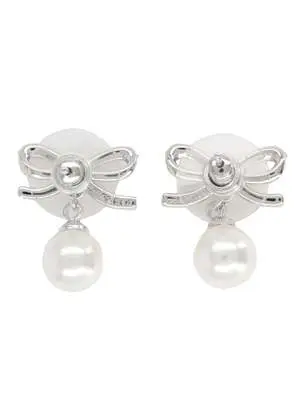SELF-PORTRAIT Bow Pearl Drop Earrings - Silver